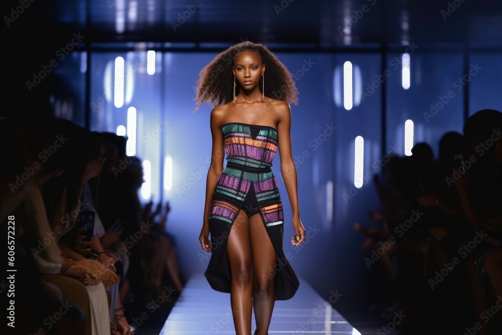 High Fashion Show With Beautiful Young Black Female Model In Fine