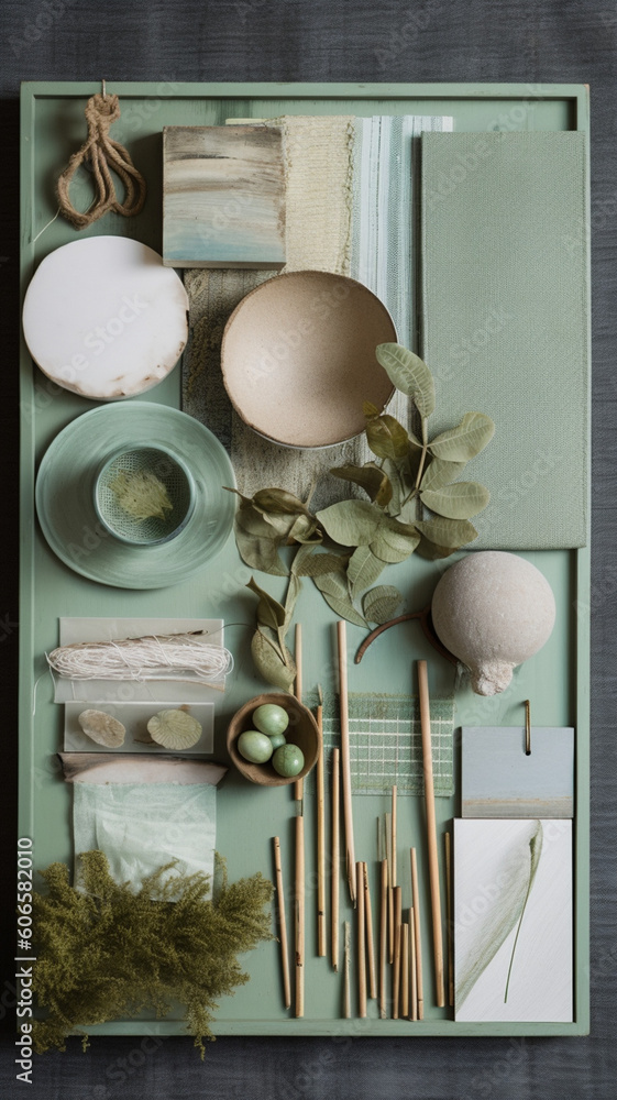 mood board, concept board, delicate colors, green, color, texture ...