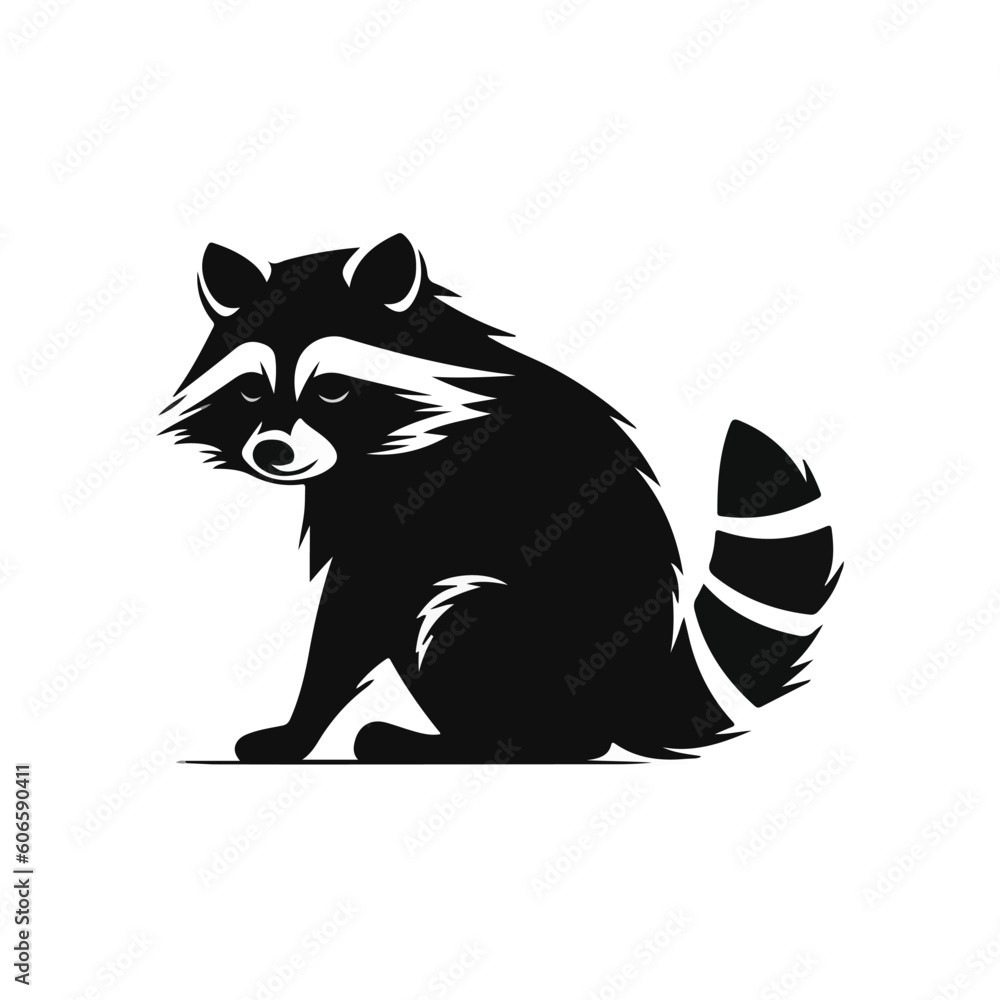 black racoon vector logo - black and white . Abstract drawing Vector ...