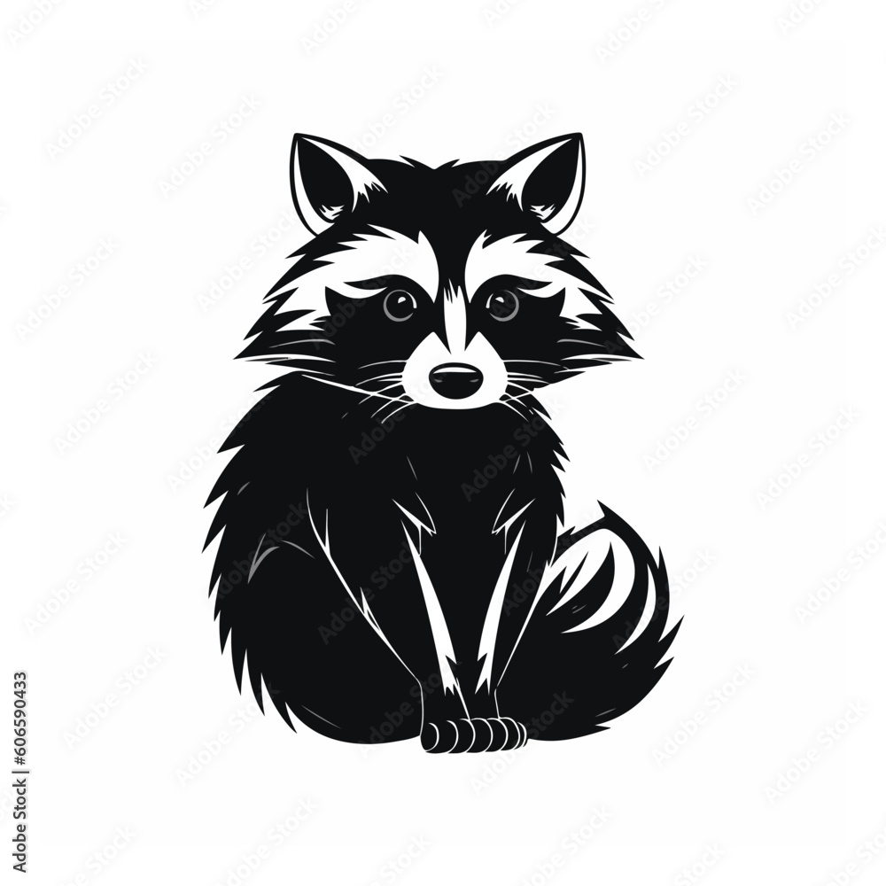black racoon vector logo - black and white . Abstract drawing Vector ...