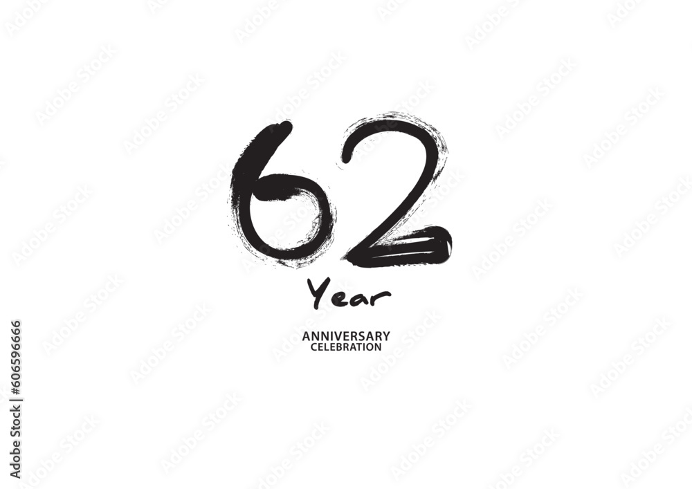 62 year anniversary celebration logotype on white background for poster ...