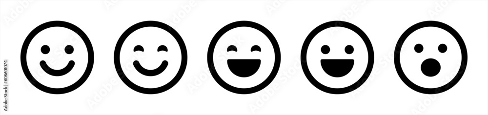 Happy smiley face or icon set in line style. emoticon line art simple ...