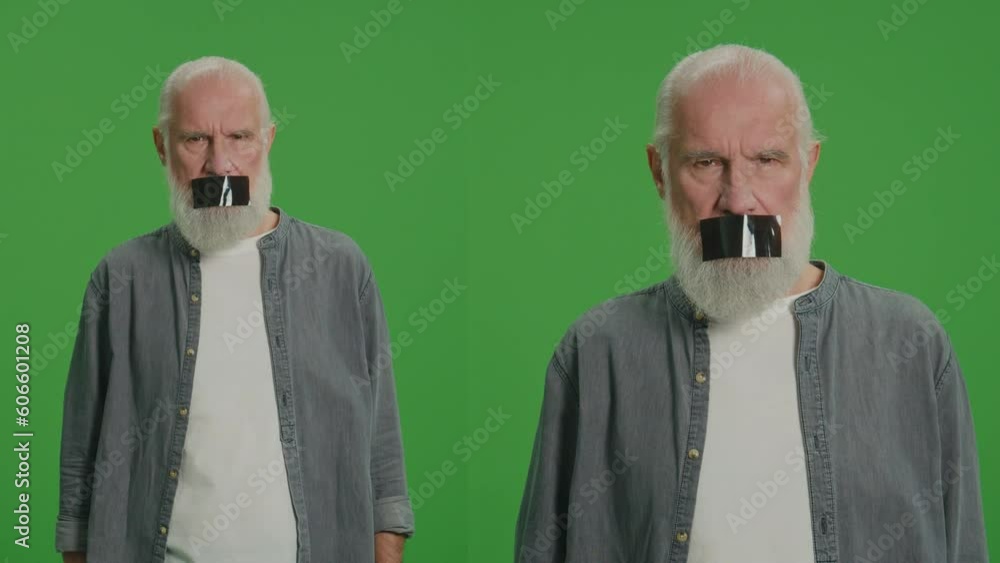 2-in-1 Split Green Screen Montage. A Portrait of an Angry Old Man with ...