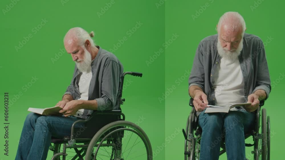 2-in-1 Split Green Screen Montage. Portrait of a Smart Old Man in a ...