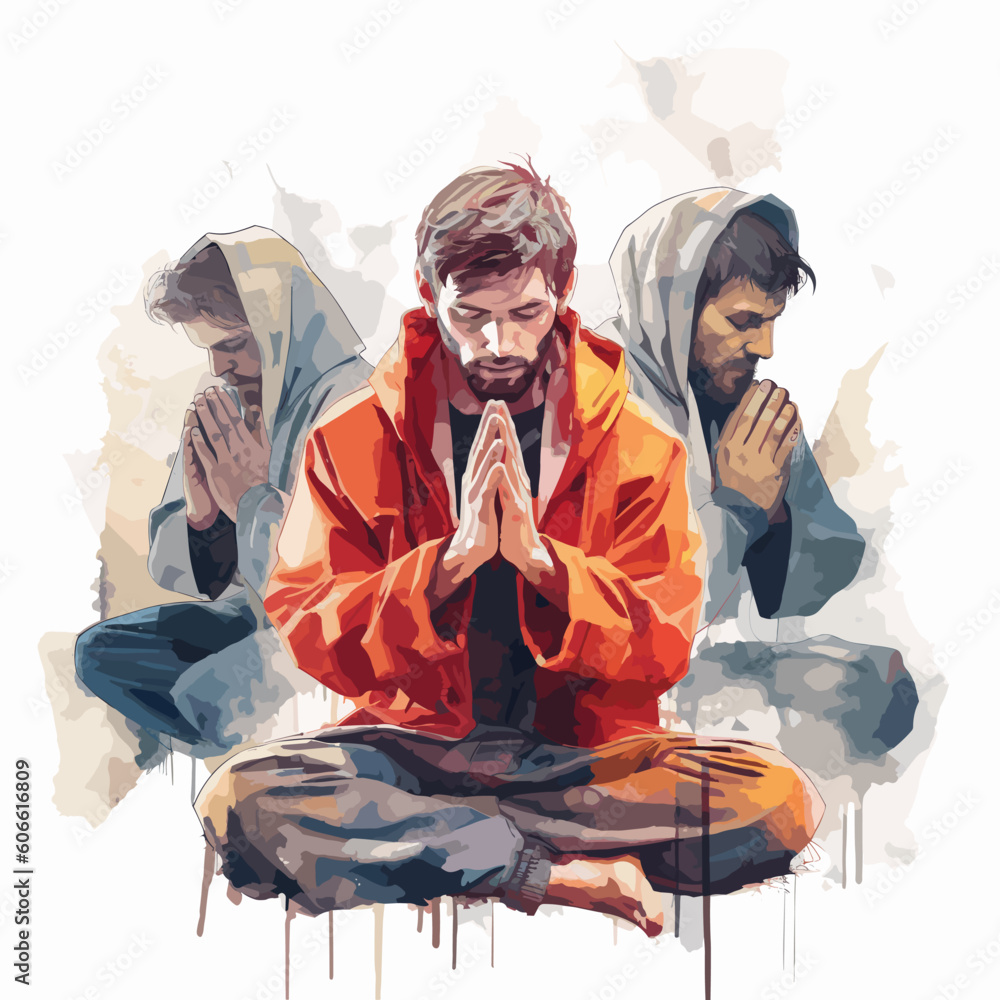 Watercolor vector illustration prayer, priest, nun, bible, disciples ...
