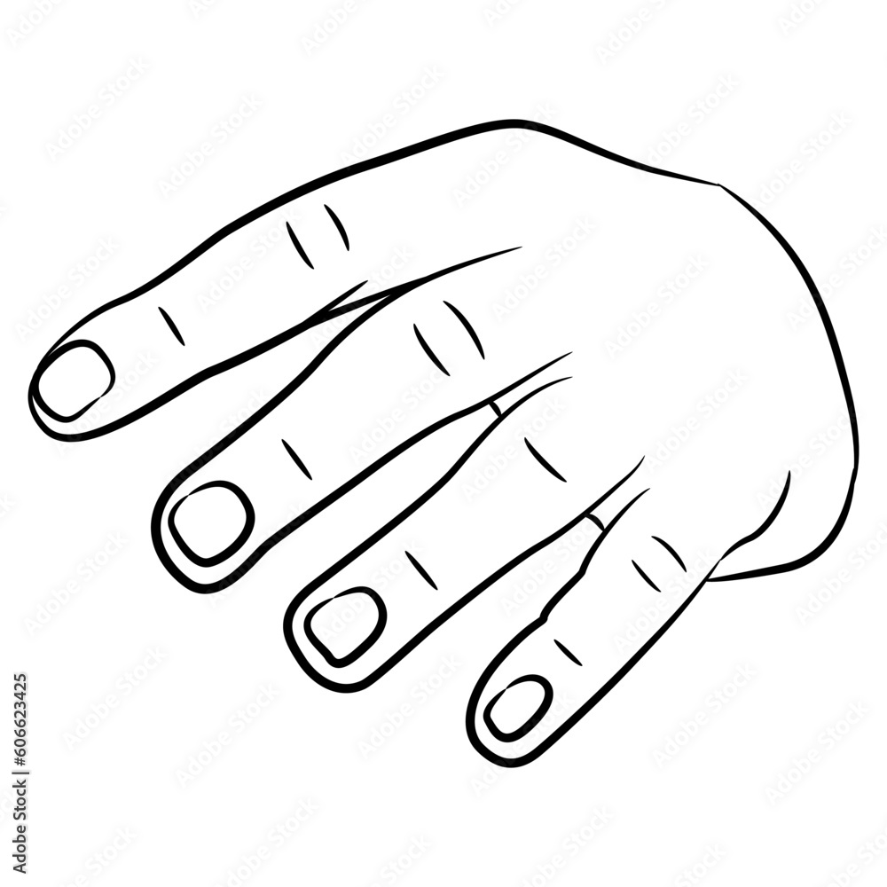 Front view of an empty human hand with open fingers. Black and white ...