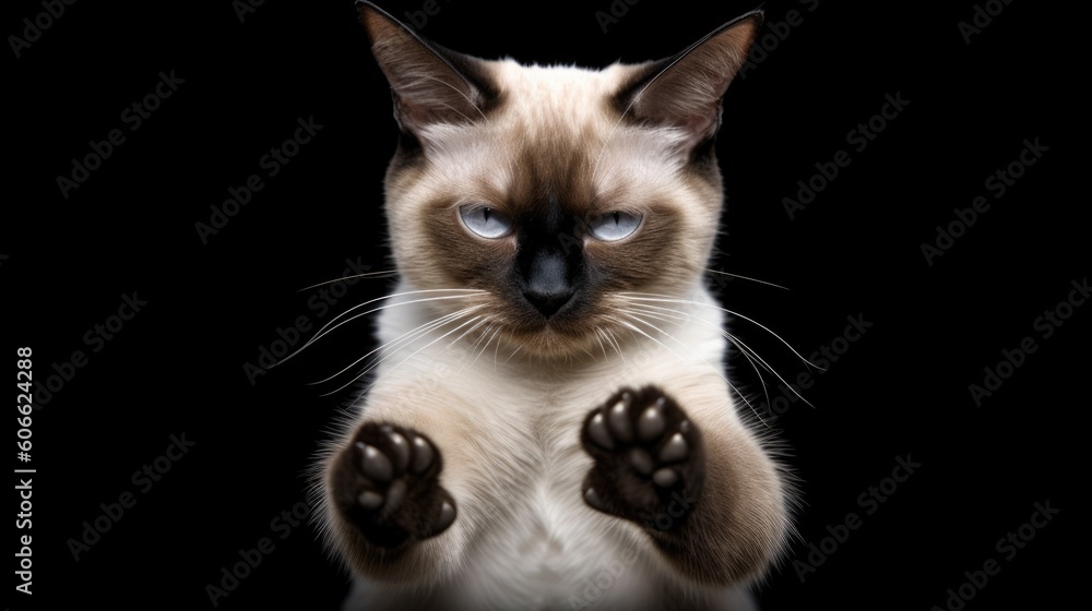 Siamese cat with a defiant look on a black background generative ai ...