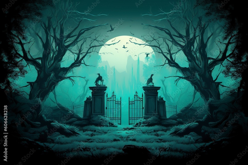 Background mystical forest illustration, cartoon style landscape ...