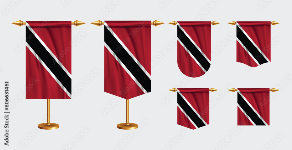 Vector 3d Realistic Flags Of Trinidad And Tobago On Golden Poles