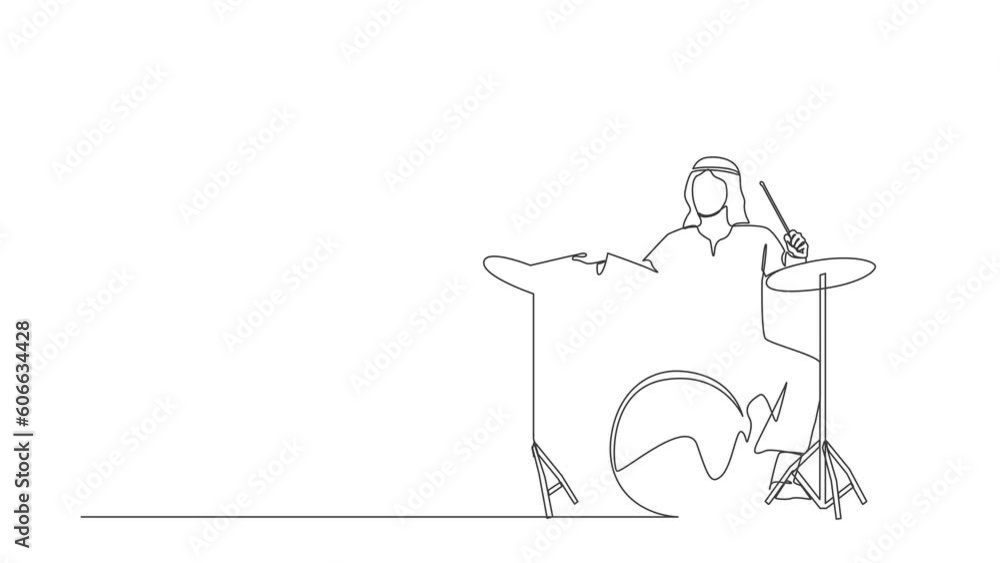 Self drawing animation of single one line draw Arab male musician, jazz ...