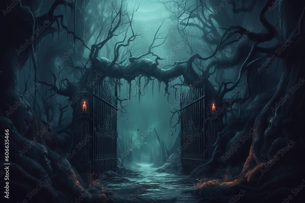Scary gothic gates in the style of fantasy. high quality illustration ...