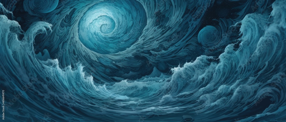 Surreal whirlpool of icy cold blue ocean tsunami swirl of destructive ...