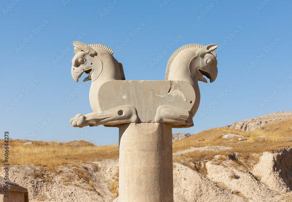 Double griffin or Huma bird capital in Persepolis, founded by Darius ...
