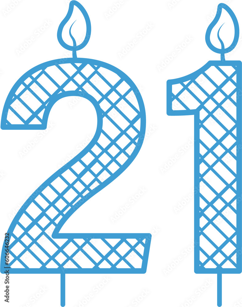 Digital png illustration of number twenty one outline with blue lines ...