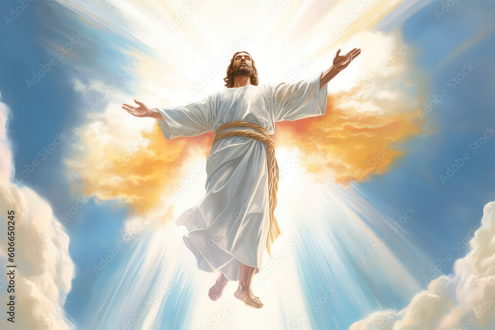 illustration painting of The resurrected Jesus Christ ascending to ... illustration painting of The resurrected Jesus Christ ascending to ...
