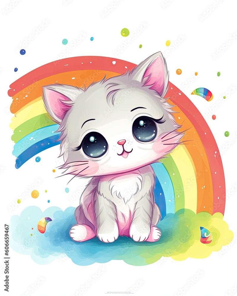 Kitten bundle illustration for kids. Cute colorful kitten sitting ...