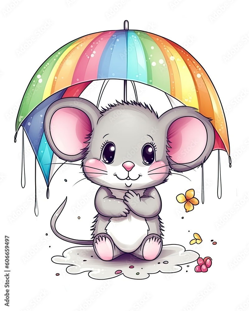 Cute rat collection with rainbows. Cute rat pups illustration bundle ...