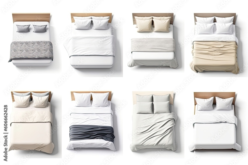 Different bed types collection photo realistic isolated white ...