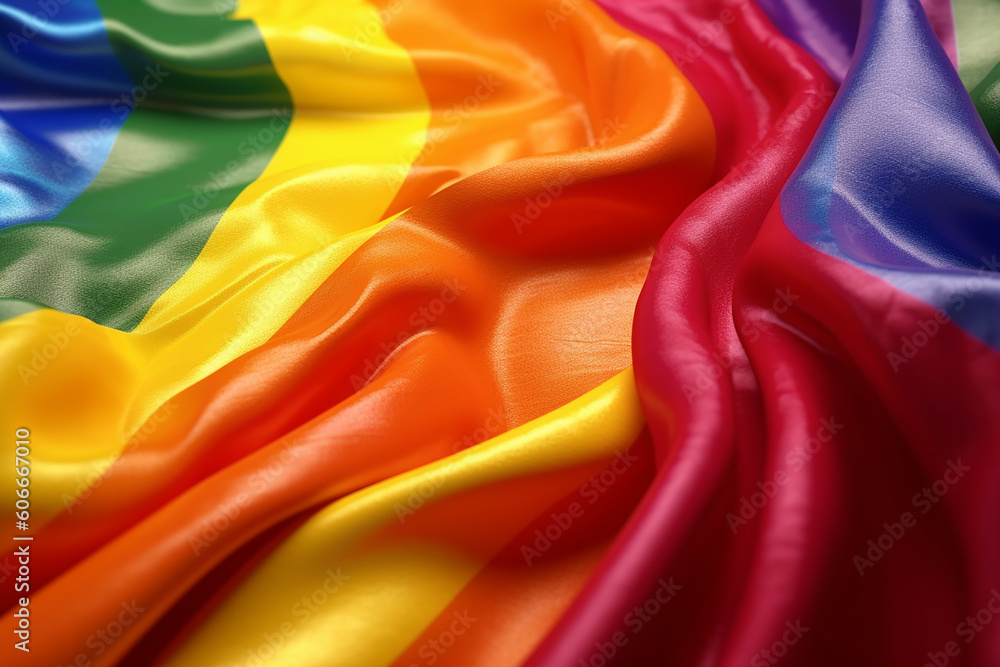 A swirl of silk, satin material in LGBT rainbow colours for a luxurious ...