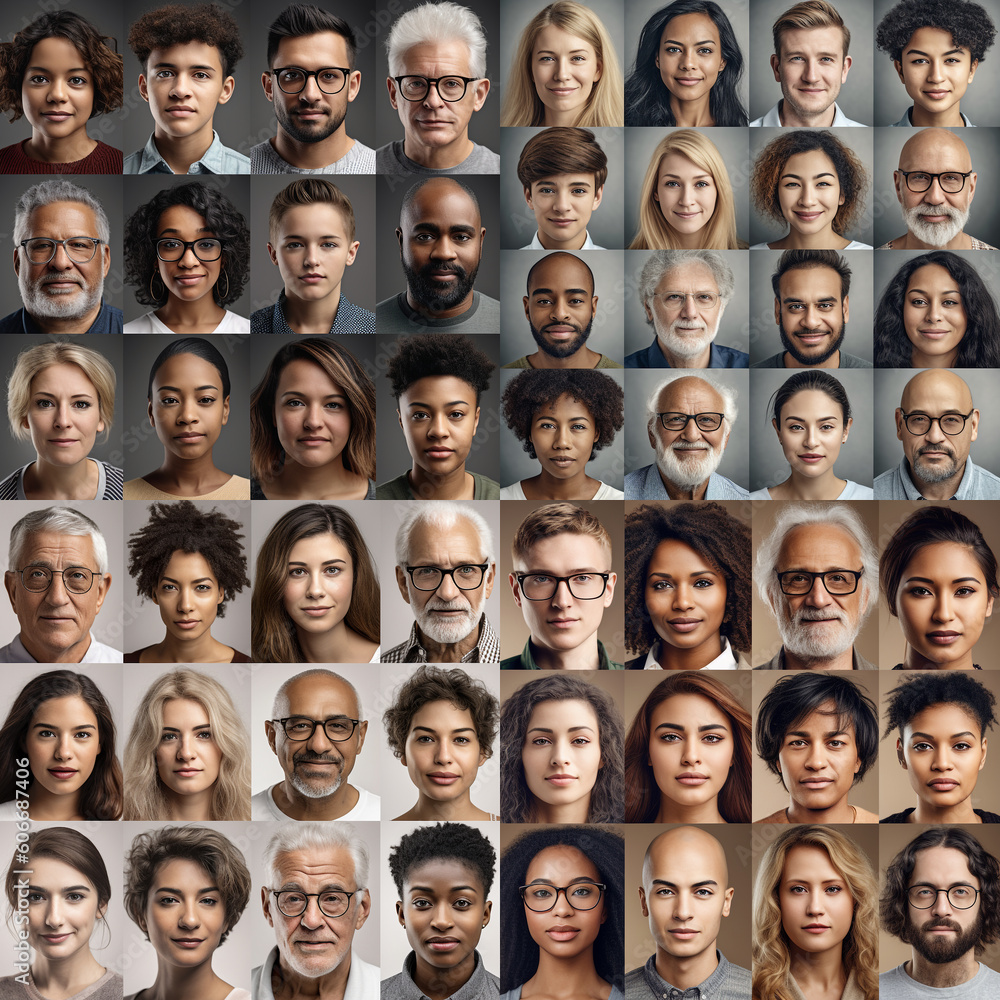 Collage mosaic of many multiracial people of different age and ...