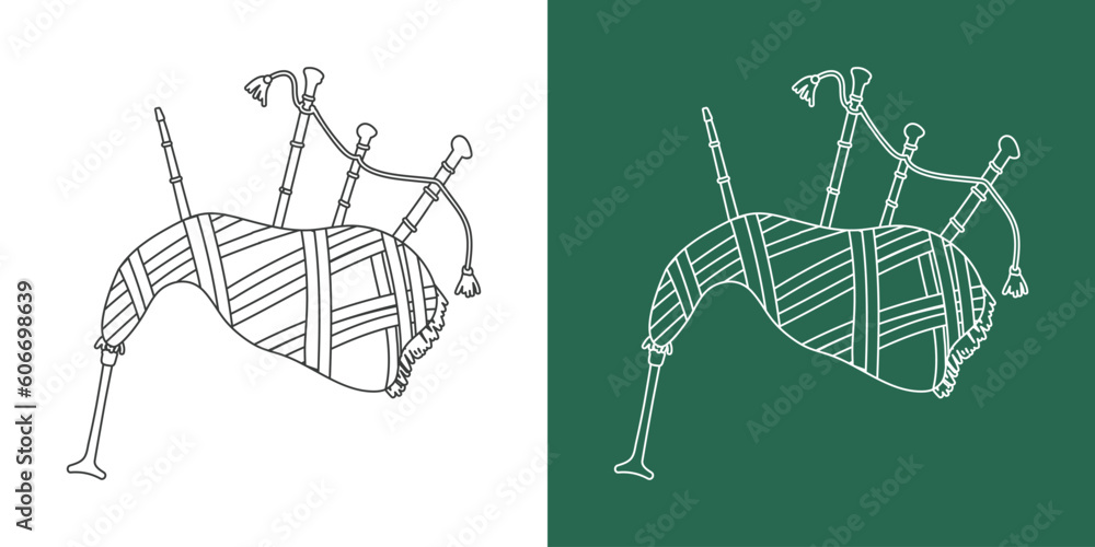 Bagpipes line drawing cartoon style. Musical instrument Scottish ...