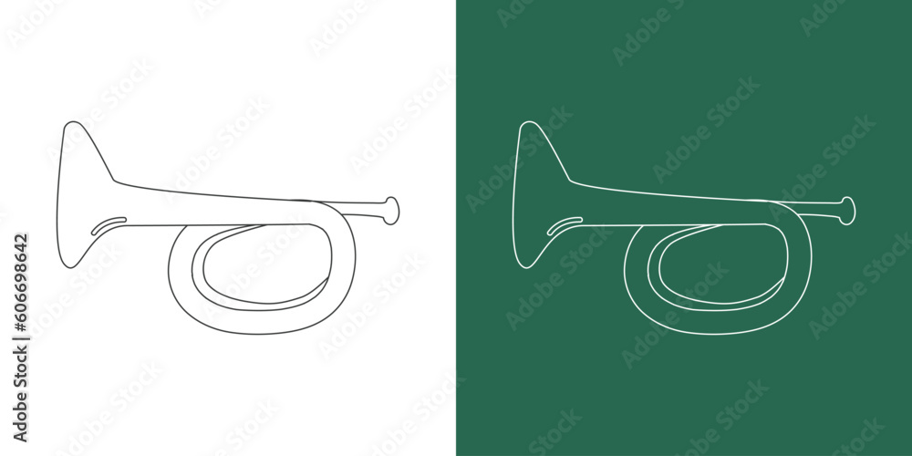 Bugle line drawing cartoon style. Brass instrument bugle clipart ...