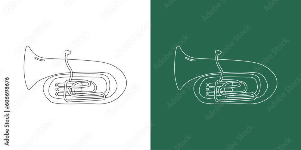 Tuba line drawing cartoon style. Brass instrument tuba clipart drawing ...