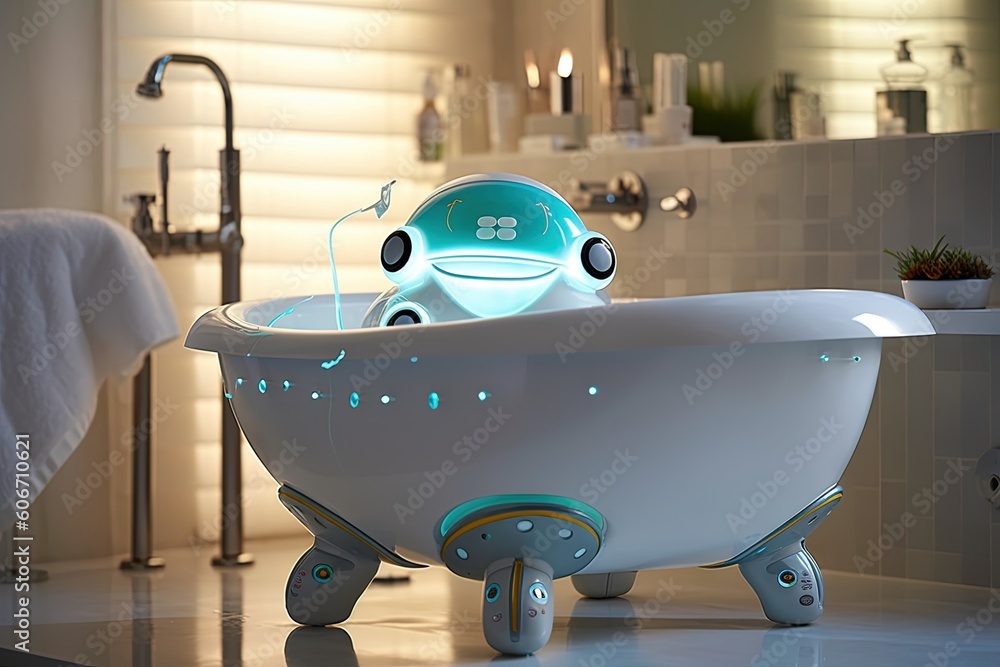 Ilustração do Stock: AquaticAid Bubble Bath Bot: robot companion ...