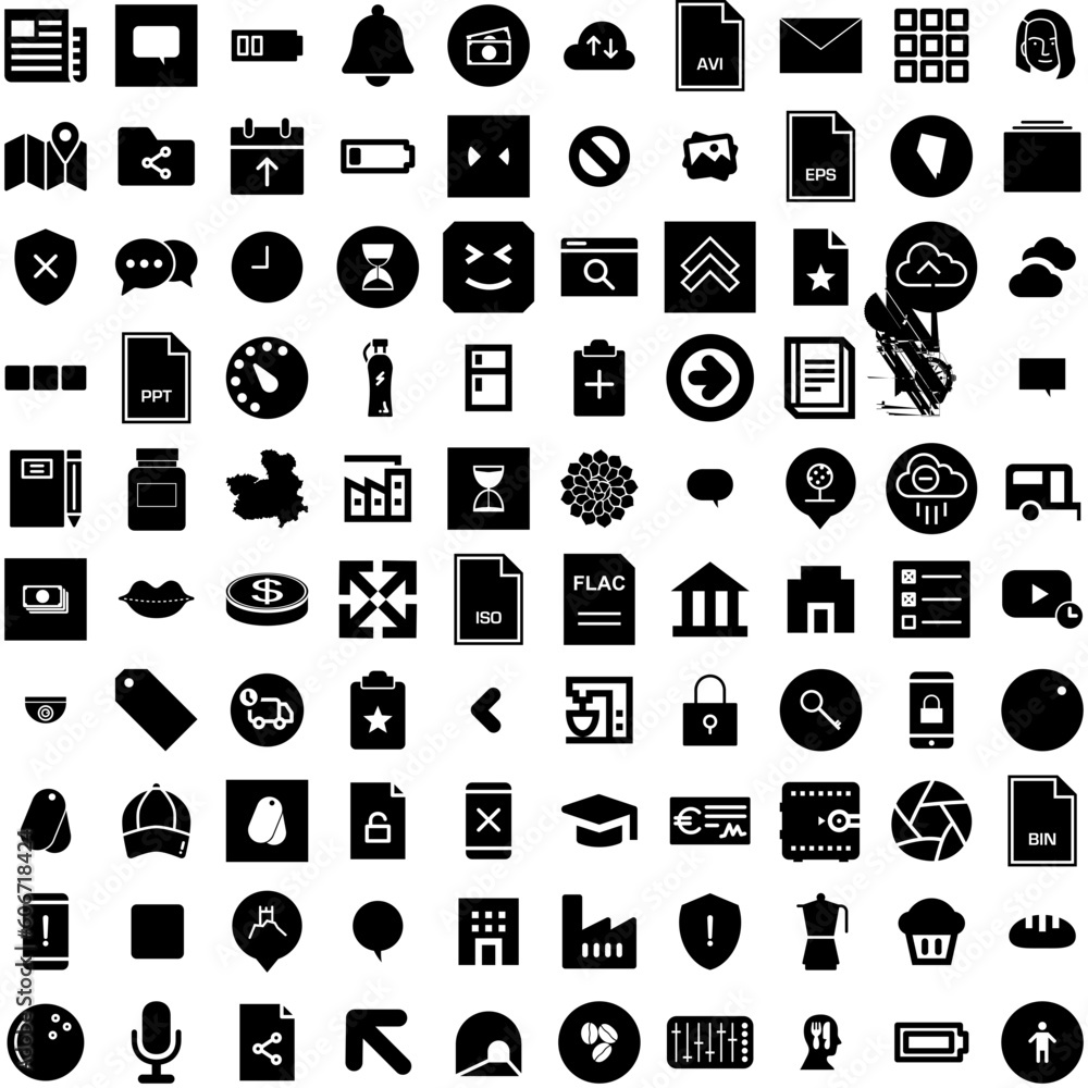Collection Of 100 Surge Icons Set Isolated Solid Silhouette Icons ...