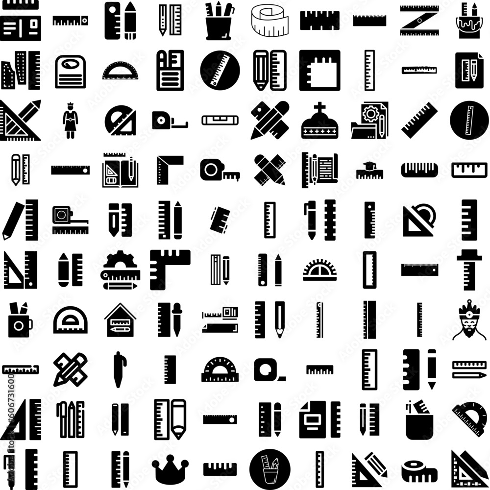 Collection Of 100 Ruler Icons Set Isolated Solid Silhouette Icons ...
