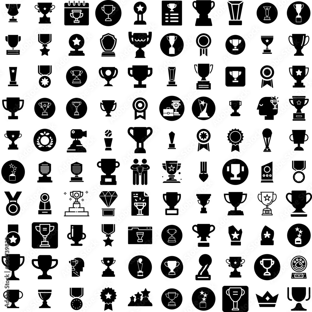 Collection Of 100 Trophy Icons Set Isolated Solid Silhouette Icons ...