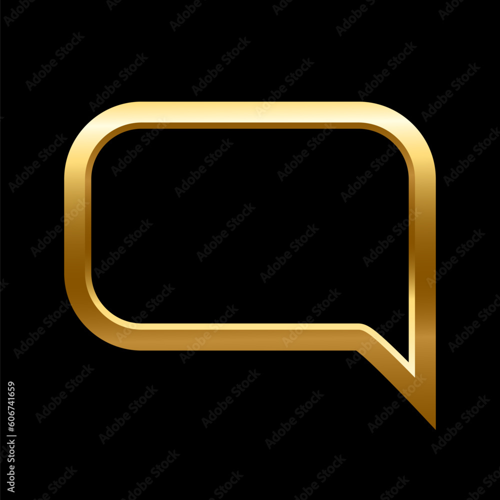 3D gold frame of speech bubble vector illustration. Realistic glossy ...