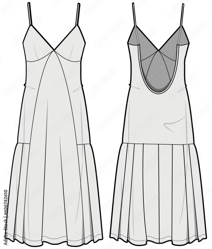 Summer Maxi Strap Dress with Frill Hem From Knee, Slip Dress Front and ...