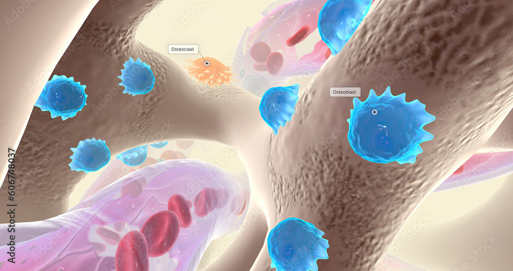 Specialized cells called osteoblasts deposit bone tissue Stock ...