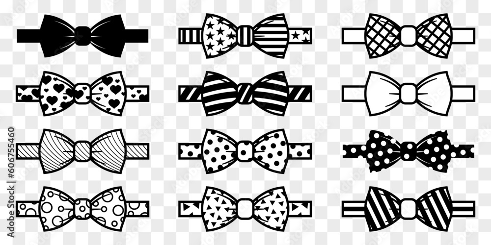 Bow tie icons set. Bow tie with various patterns. Vector illustration ...