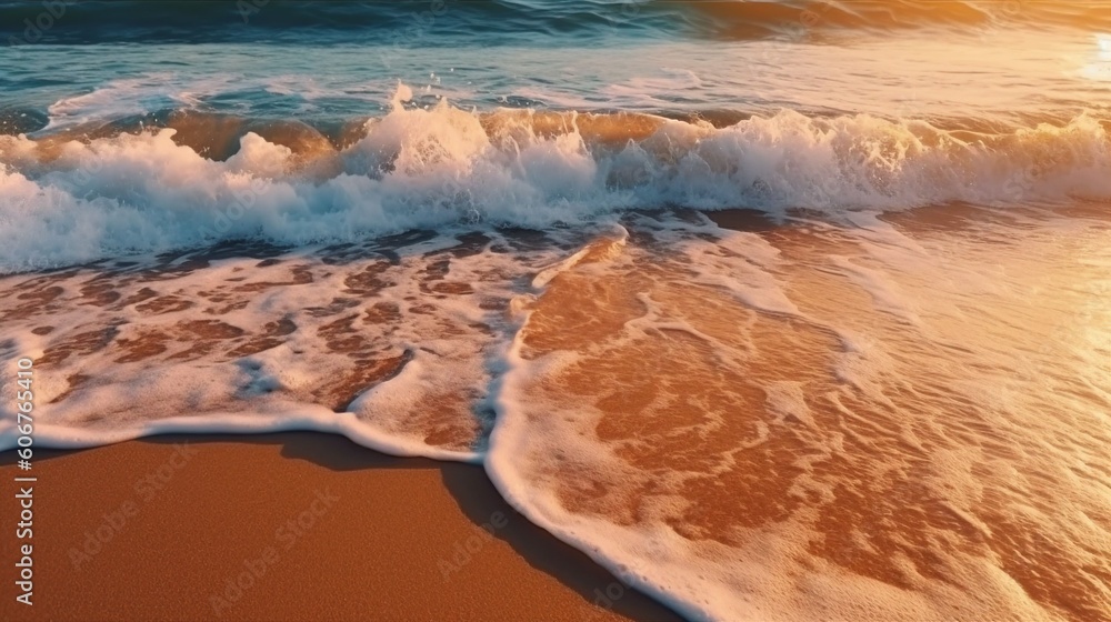 Ocean waves on the beach with punchy colours. Beautiful natural summer ...