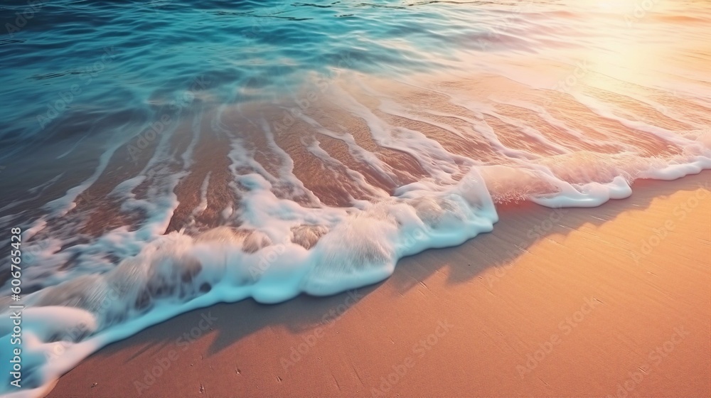 Ocean waves on the beach with punchy colours. Beautiful natural summer ...