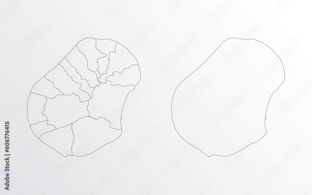 Black Outline vector Map of Nauru with regions on white background ...