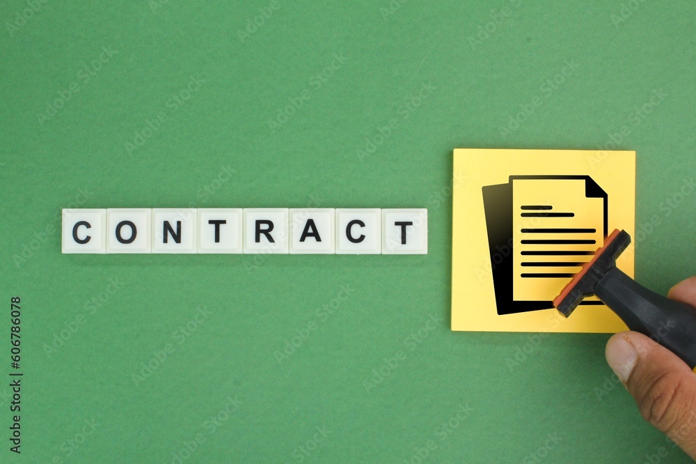 letters of the alphabet with the word contract and its icon. the ...
