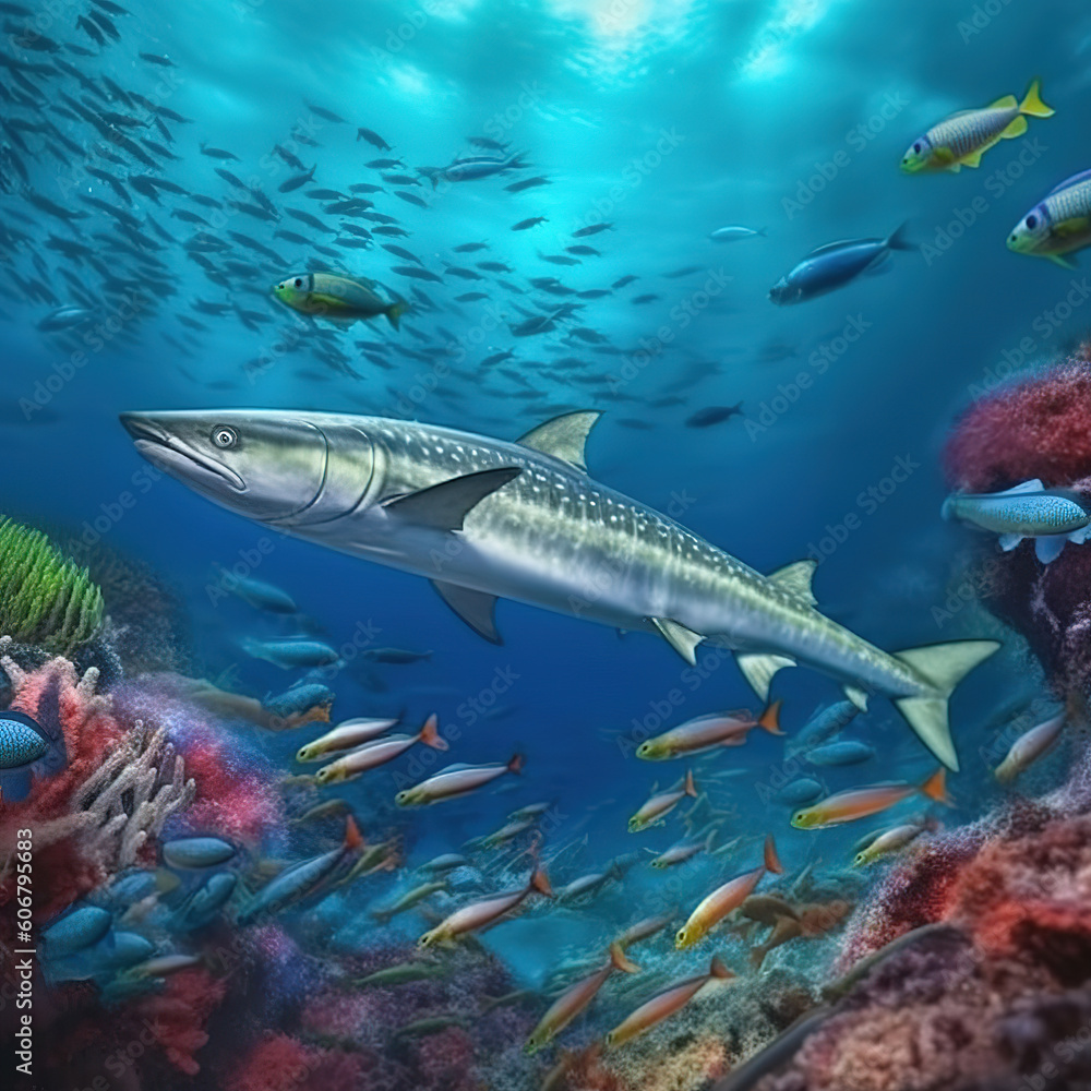 Barracuda in the coral reef, ai art Stock Photo | Adobe Stock