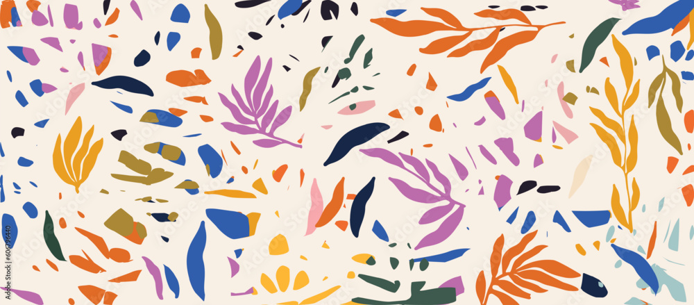 Terrazzo inspired vector background with scattered abstract shapes ...