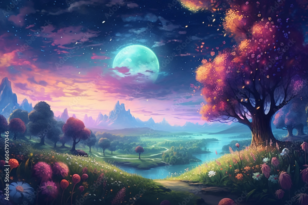 Like a dream like oil painting, the most ideal environment, fantasy ...