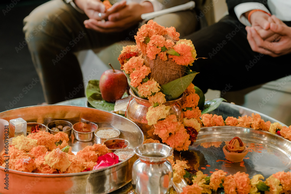 Puja or Pooja thali for worshipping God in Hindu religion Stock Photo ...