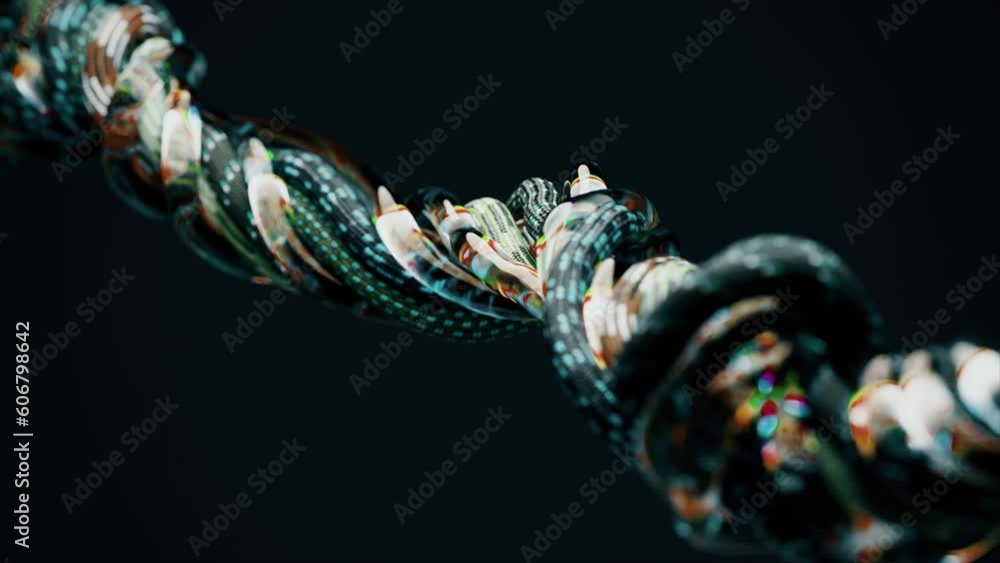 Wires, ropes, ropes and tubes on a dark background. Close-up. Splash ...