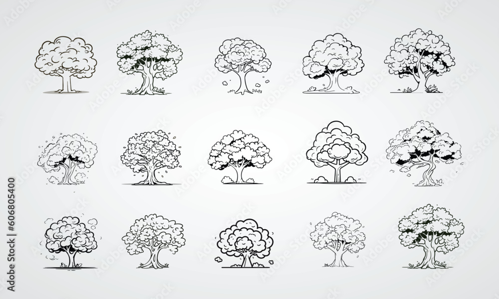 Vetor de Tree Outline Tree Silhouette Tree Logo Design do Stock | Adobe ...