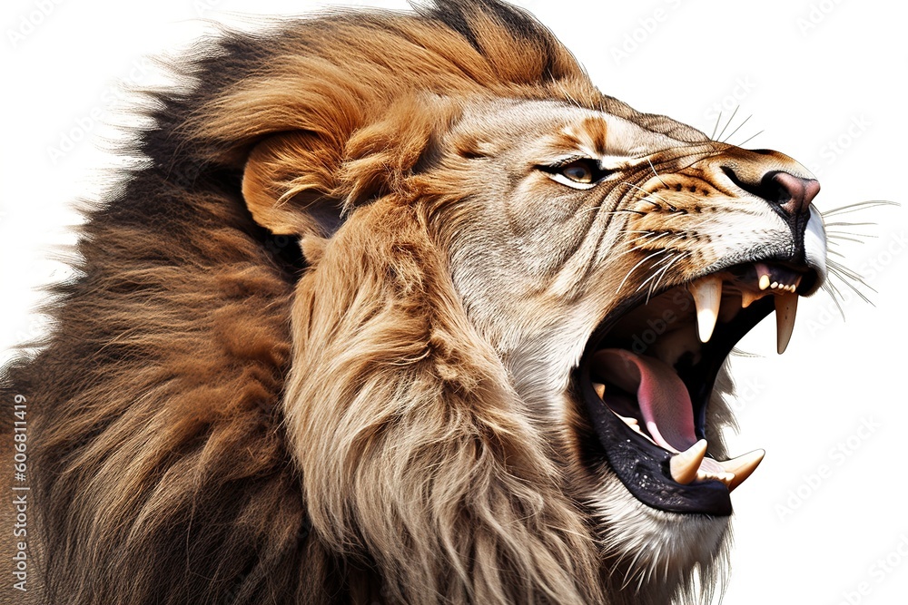 roaring lion isolated on white background. Generated by AI. Stock ...