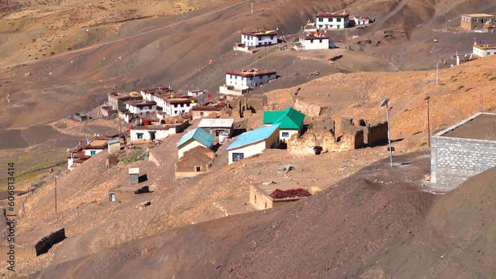 Traditional Spitian Houses of the Hikkim village on the dried Himalayan ...