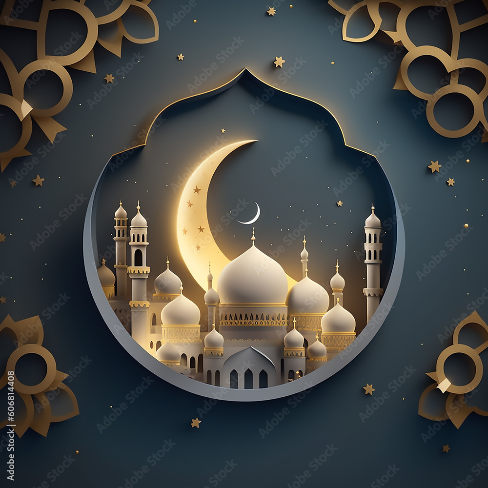 islamic background with mosque and lantern for ramadan eid al adha and ...