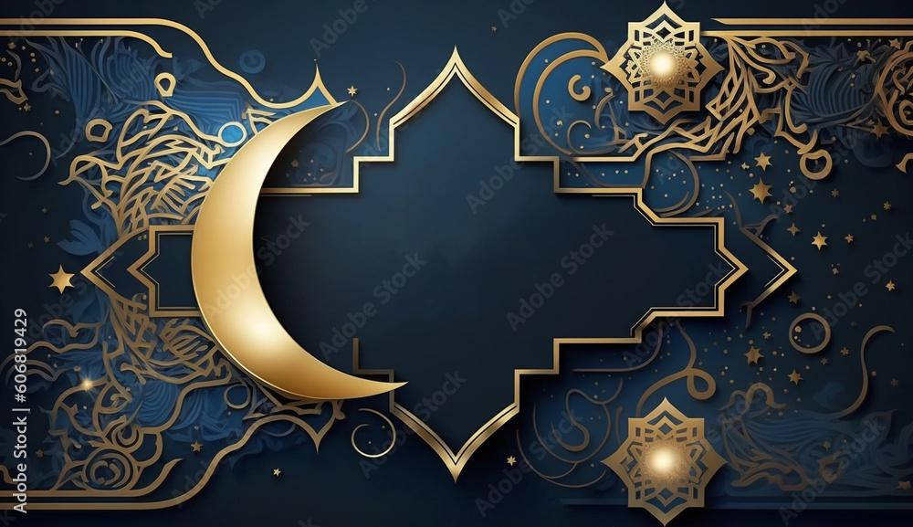 islamic background with moon lanterns and mosque for ramadan eid ul ...