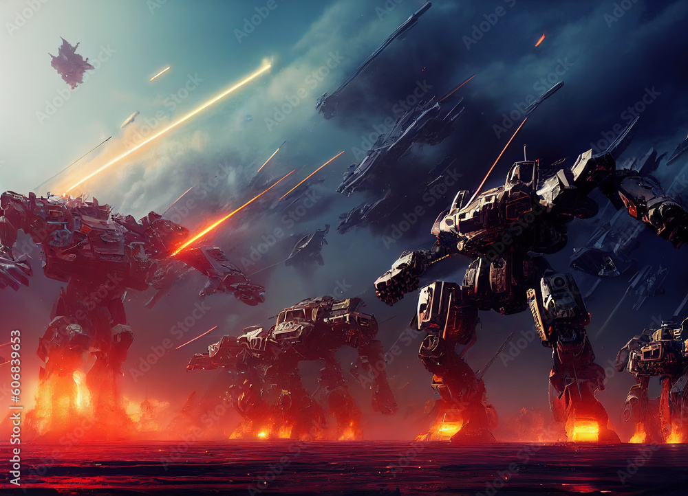 Ilustração do Stock: Ravishing and powerful mech warrior in advanced ...